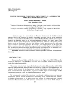 Swedish preschool curriculum (Skolverket) as a model in the preschool ...